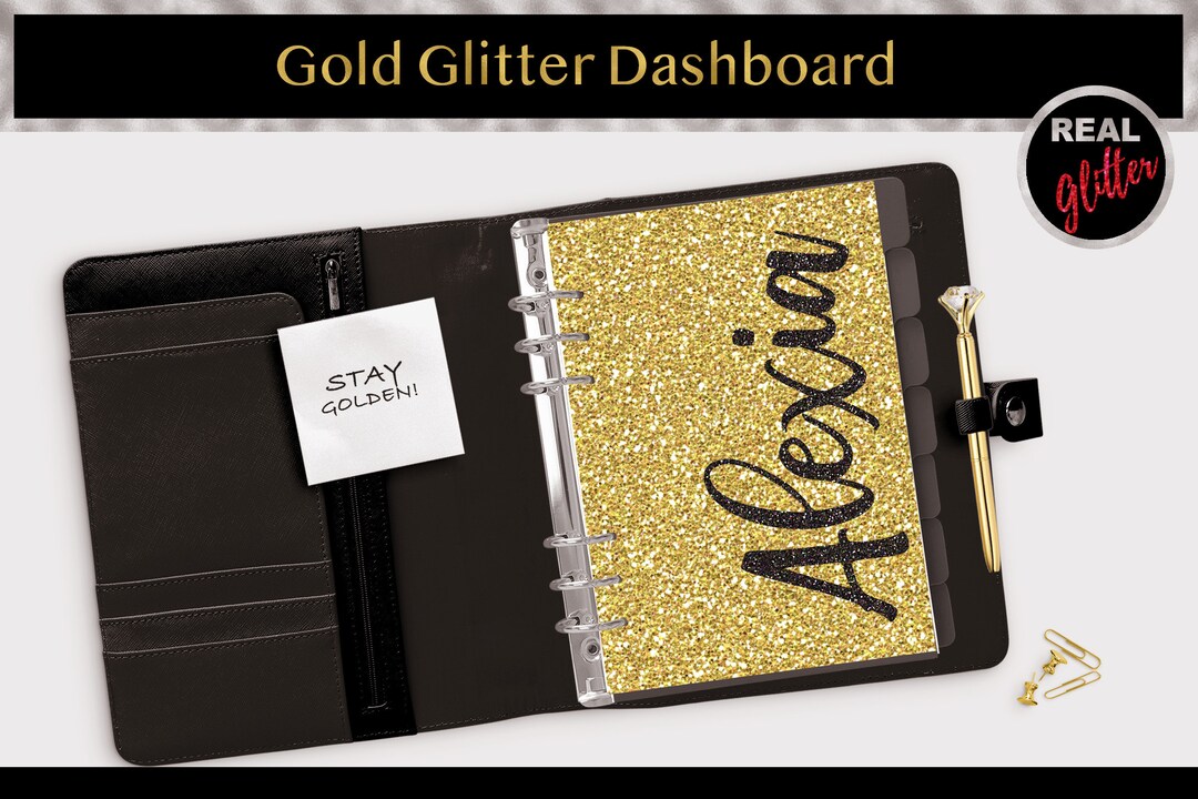 Real Gold Glitter Custom Name Planner Dashboard - Etsy