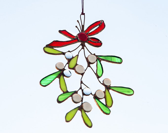 Handmade Stained Glass Kissing Mistletoe Christmas Decorations Recycled ...