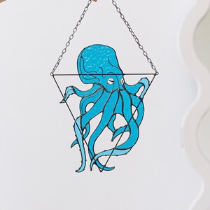 Blue Octopus Stained Glass Suncatcher. House Home Decor. Window Wall ...