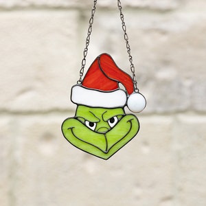 Grinch Suncatcher Stained Glass Christmas Wall Window Hangings, Sun ...