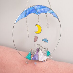 Picture Family Wall Hanging Suncatcher Stained Glass Mothers Gift Woman ...