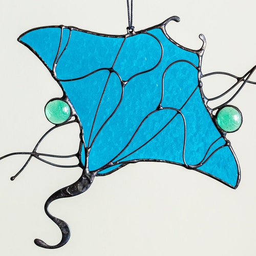 Stained Glass Suncatcher Stingray. Blue Sun Catcher Mini Manta - Etsy