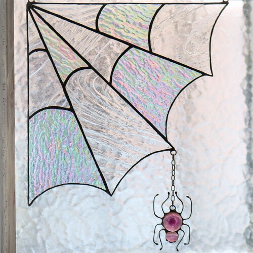 Halloween Stained Glass Spider Web Cobweb Net Suncatcher Panel - Etsy