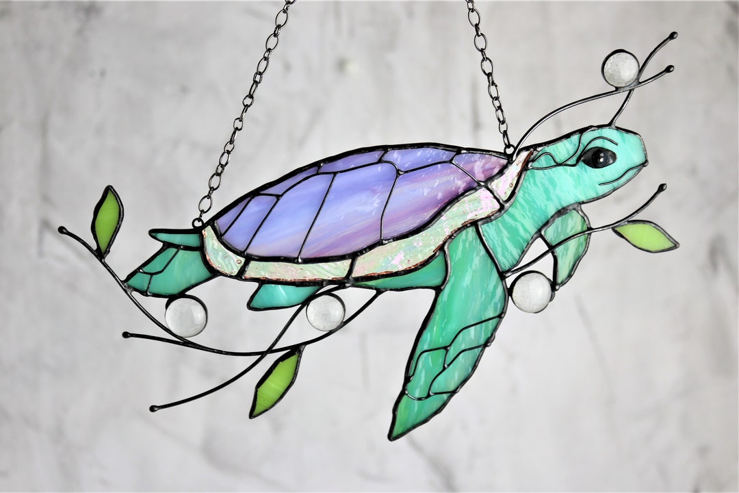 Turtle Suncatcher Stain Glass Decor Green Home House Window Wall ...