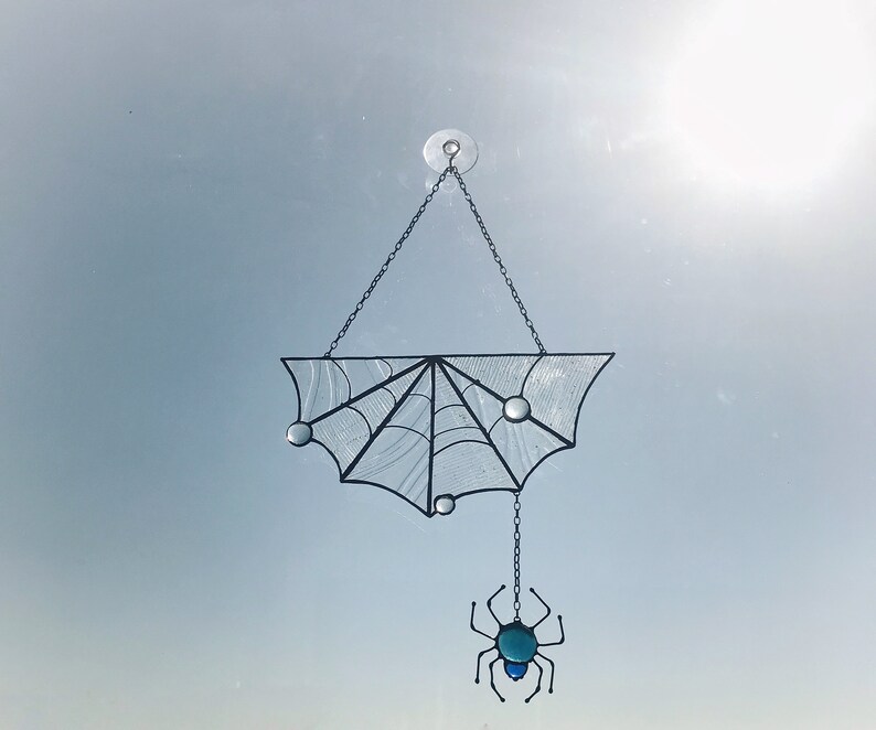 Halloween Stained Glass Spider Web Cobweb Net Suncatcher Panel - Etsy