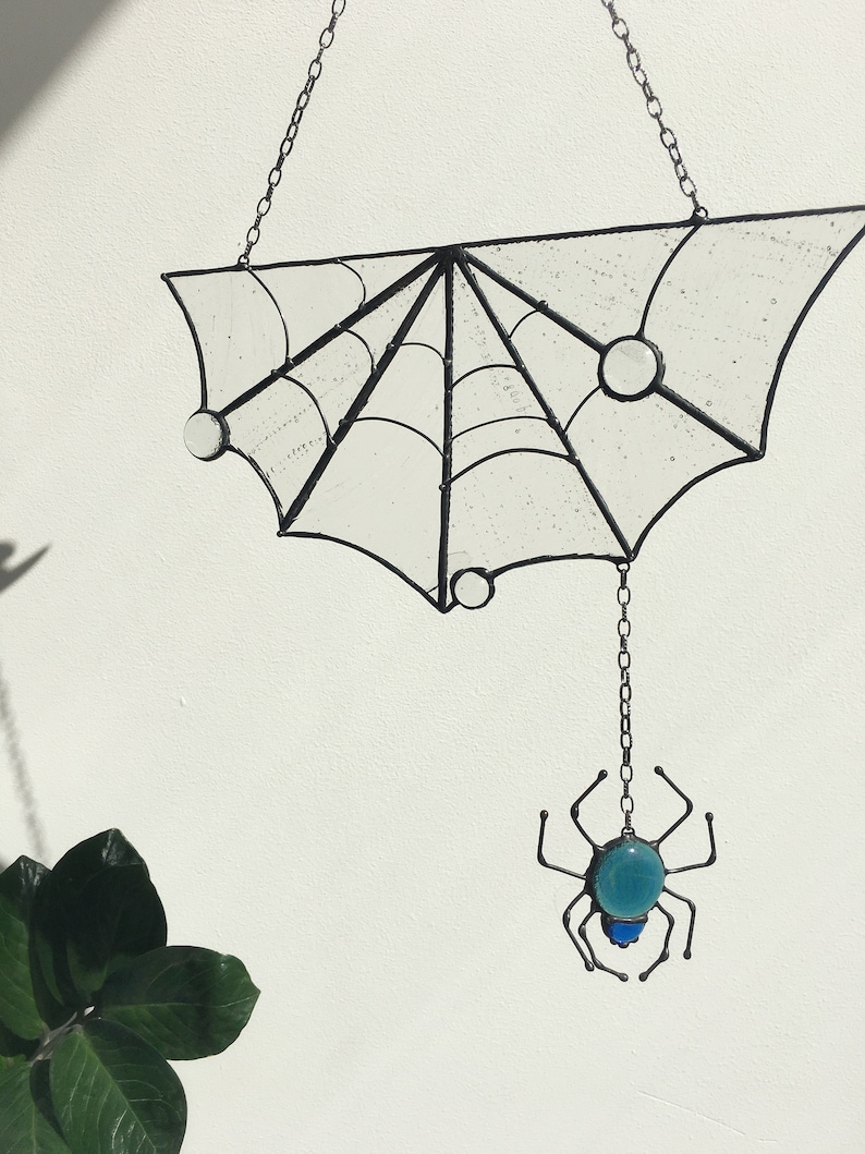 Halloween Stained Glass Spider Web Cobweb Net Suncatcher Panel - Etsy