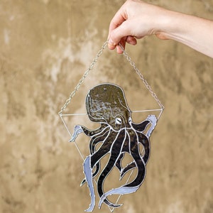 Black Octopus Stained Glass Halloween Suncatcher. Window Wall - Etsy