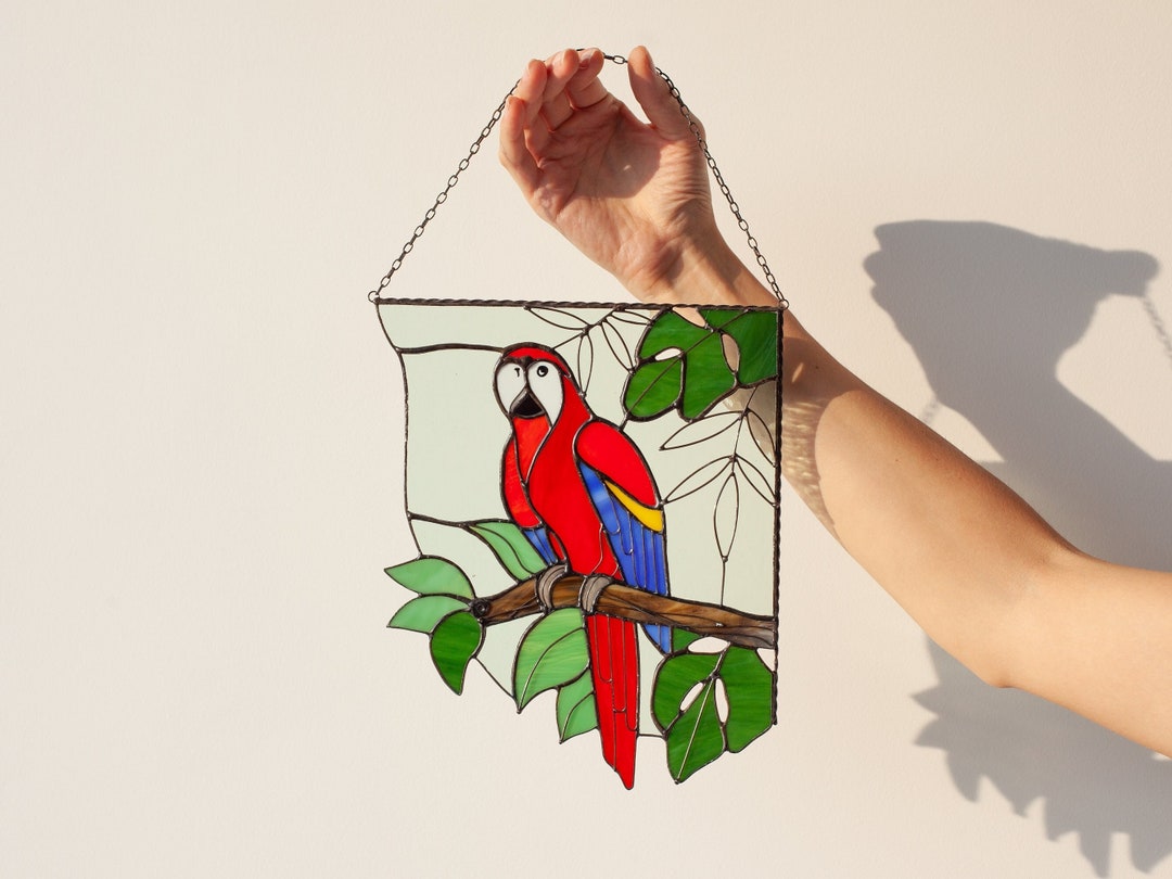 Corner Parrot Suncatcher Popinjay Stained Glass Home House Decor Window ...