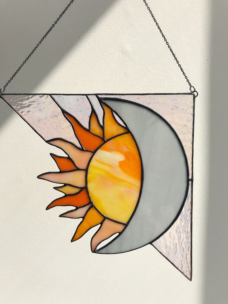 Corner Panel Yellow Sun Moon Suncatcher. Stain Glass Tiffany | Etsy