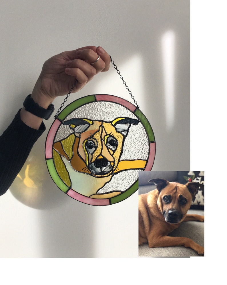 Stained Glass Dog Art Custom Suncatcher Tiffany Iridescent | Etsy