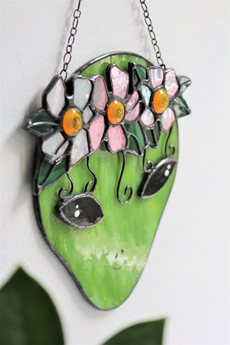 Stained Glass Alien UFO Green Sun Catcher Panel Suncatcher - Etsy