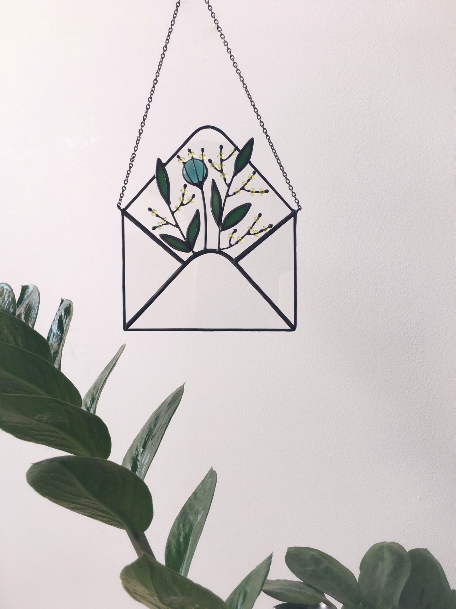 Stained Glass Green Clear Envelope Suncatcher Woman Gift Home - Etsy