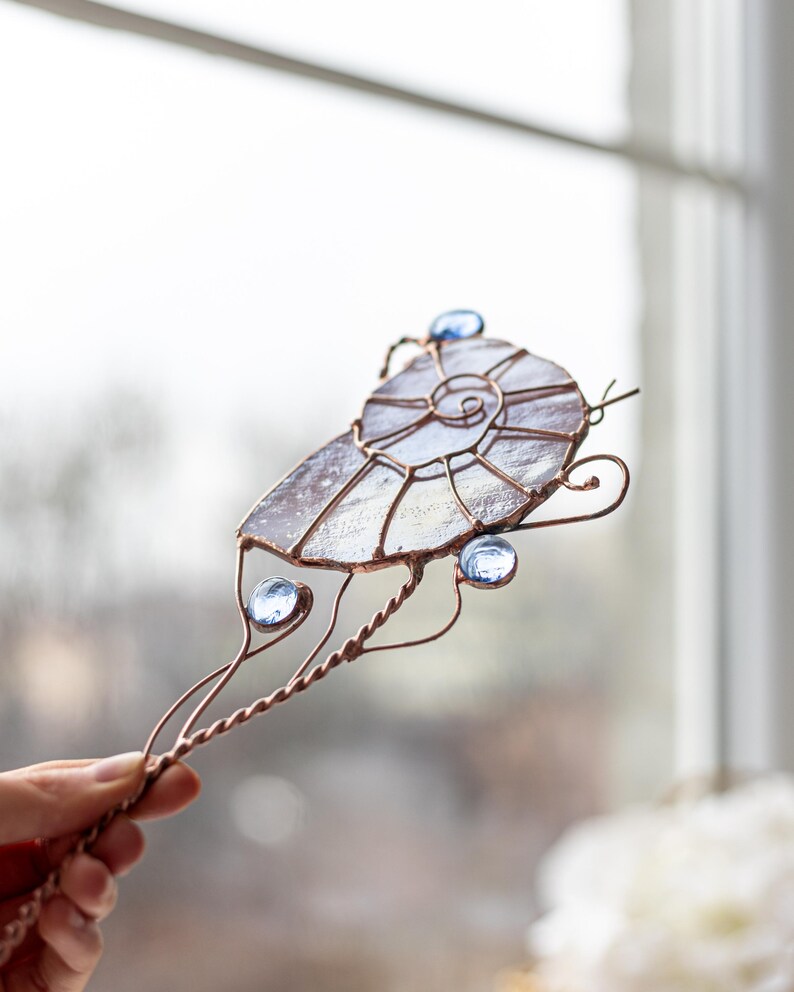Stained Glass Jellyfish Plant Stake Flowerpot, Home House Decor Window ...