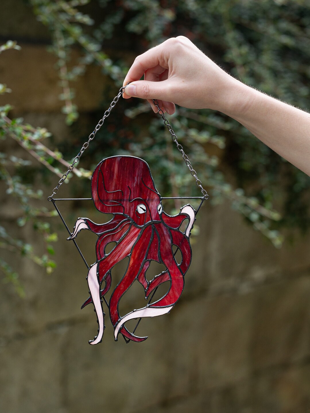 Red Octopus Stained Glass Halloween Suncatcher. Window Wall Hangings ...