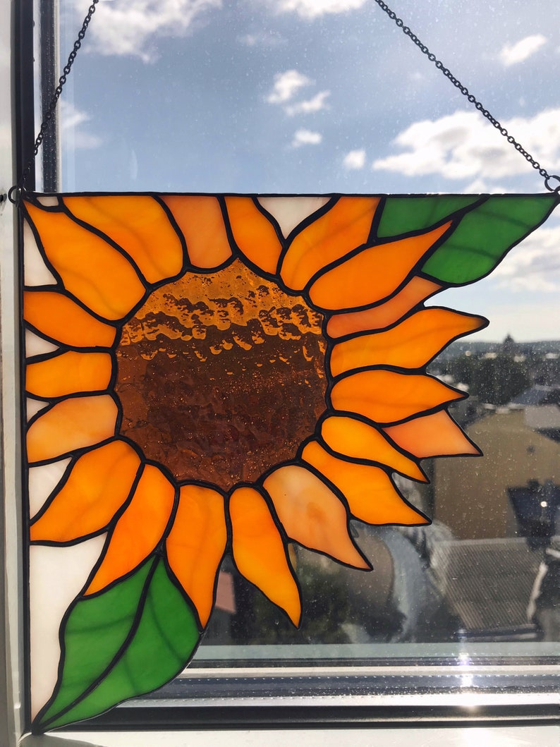 Corner Panel Yellow Sunflower Suncatcher. Stain Glass Tiffany | Etsy