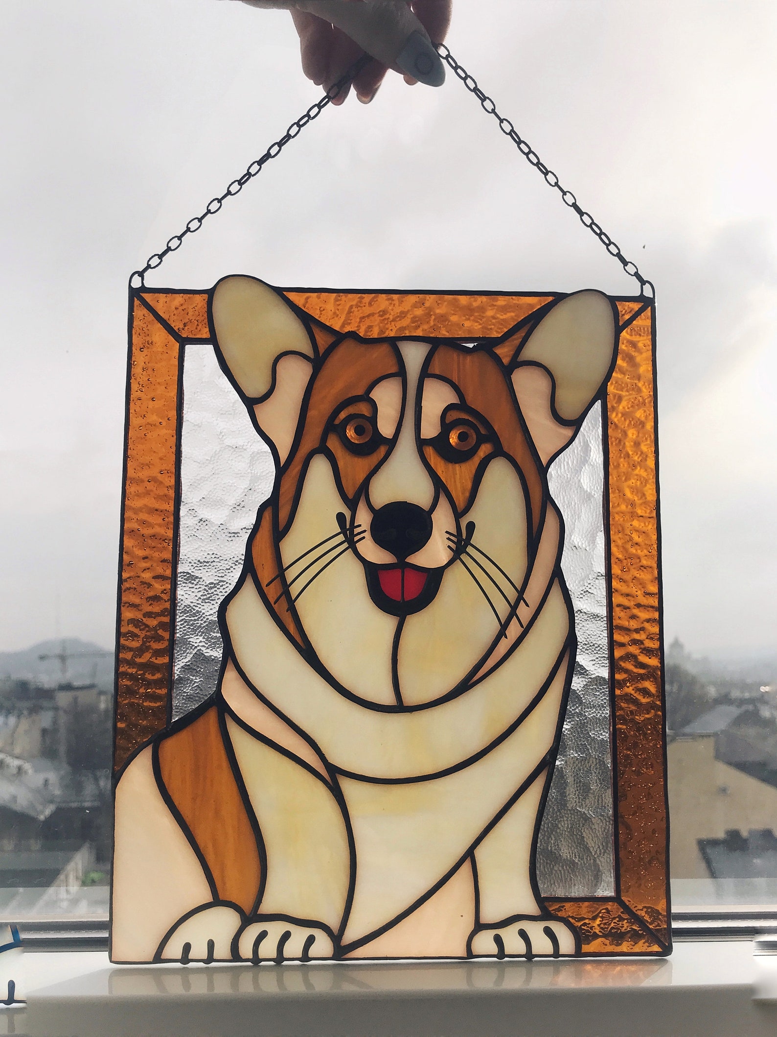 Custom Art Suncatcher Stained Glass Corgi Dog Face Gift Home | Etsy
