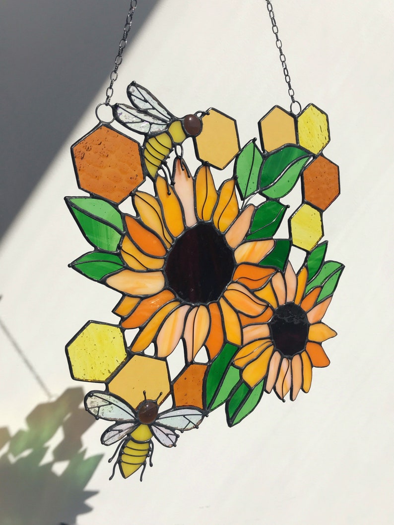 Yellow Corner Honeycomb Bee Panel Sunflower Suncatcher - Etsy