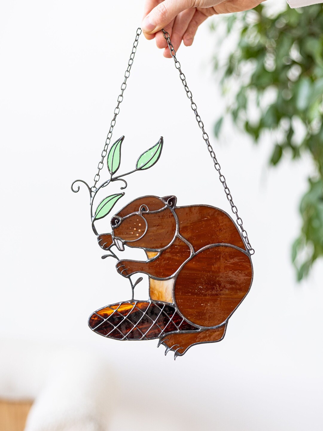 Stain Glass Beaver, Window Hanging Sun Catcher, Castor Wall Glass Art ...