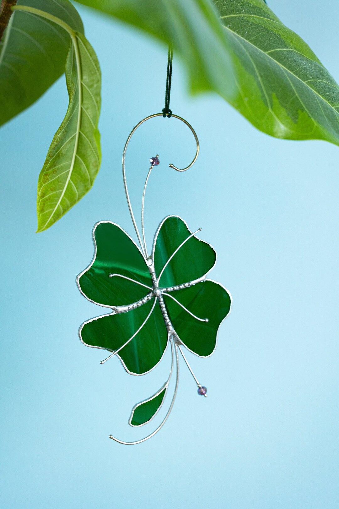 Stained Glass Green Clover Four-leaf Twig Sprig Branchlet Suncatcher ...