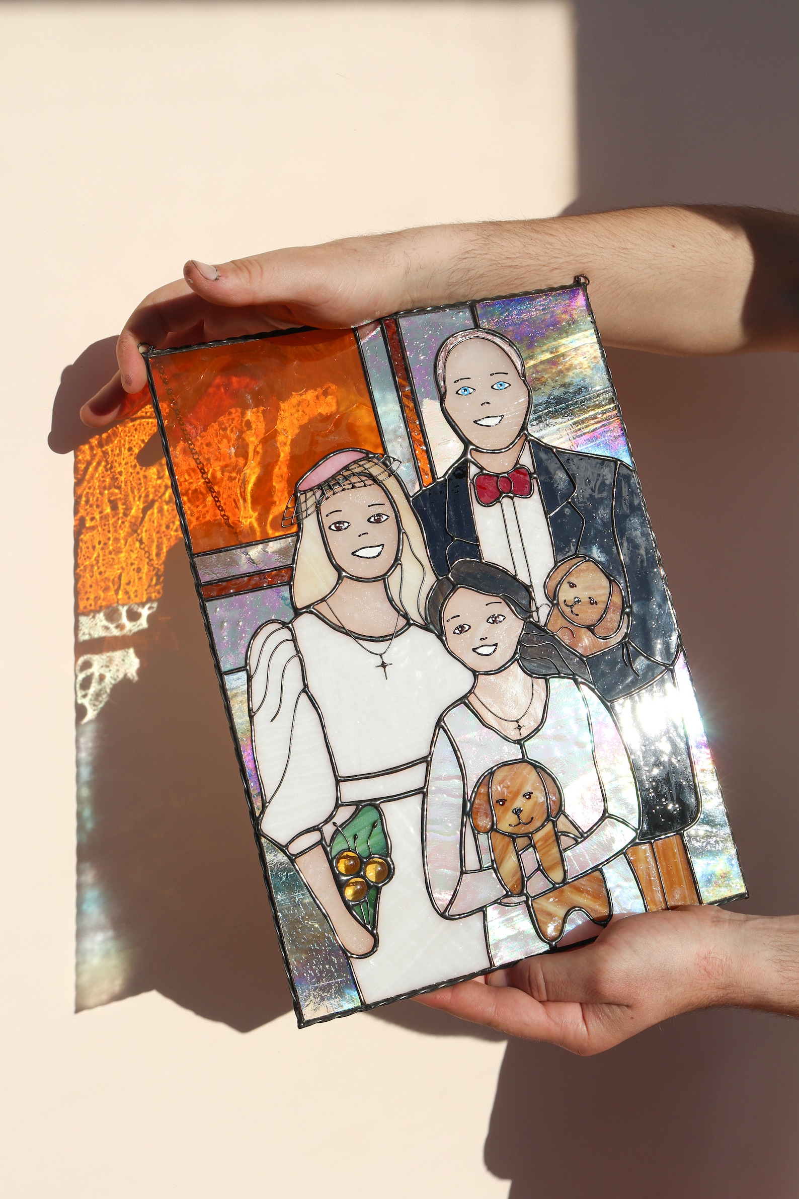 Custom Stain Glass Portrait Panel Picture People Family Bereavement ...