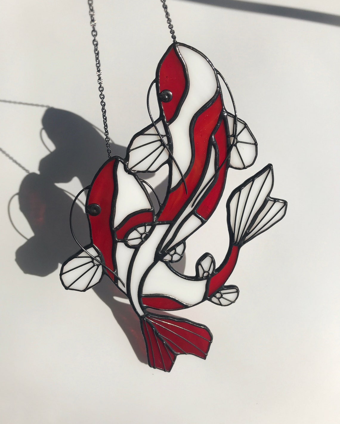 Stained Glass Red Fish Fancy Carp Suncatcher Panel Tiffany - Etsy