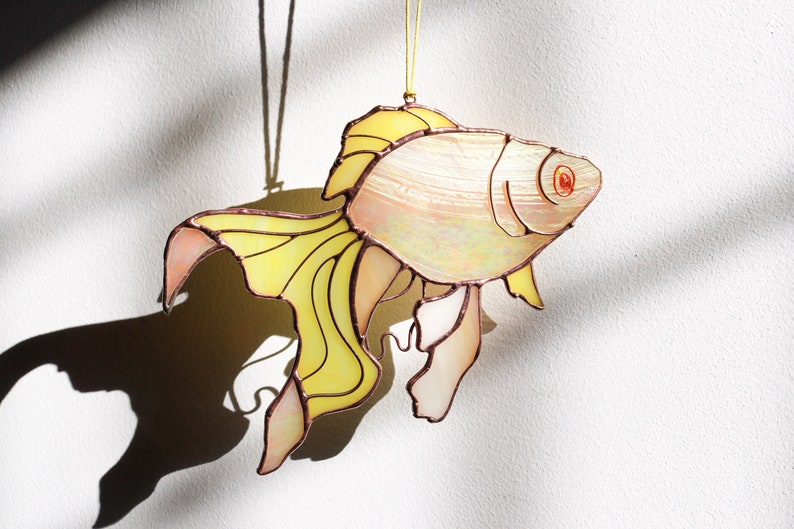 Goldfish Suncatcher Stained Glass Gold Fish Decor Home House - Etsy