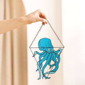 Blue Octopus Stained Glass Suncatcher. House Home Decor. Window Wall ...