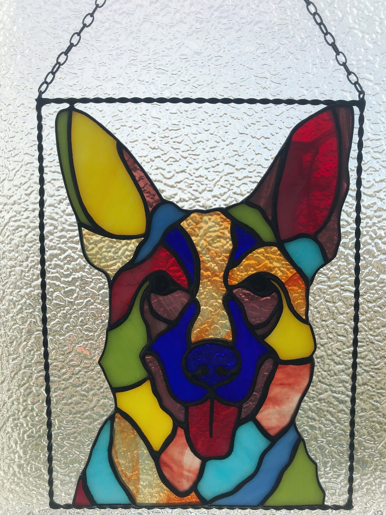 Stained Glass Portrait Dog Shepherd Art Custom Suncatcher Gift | Etsy