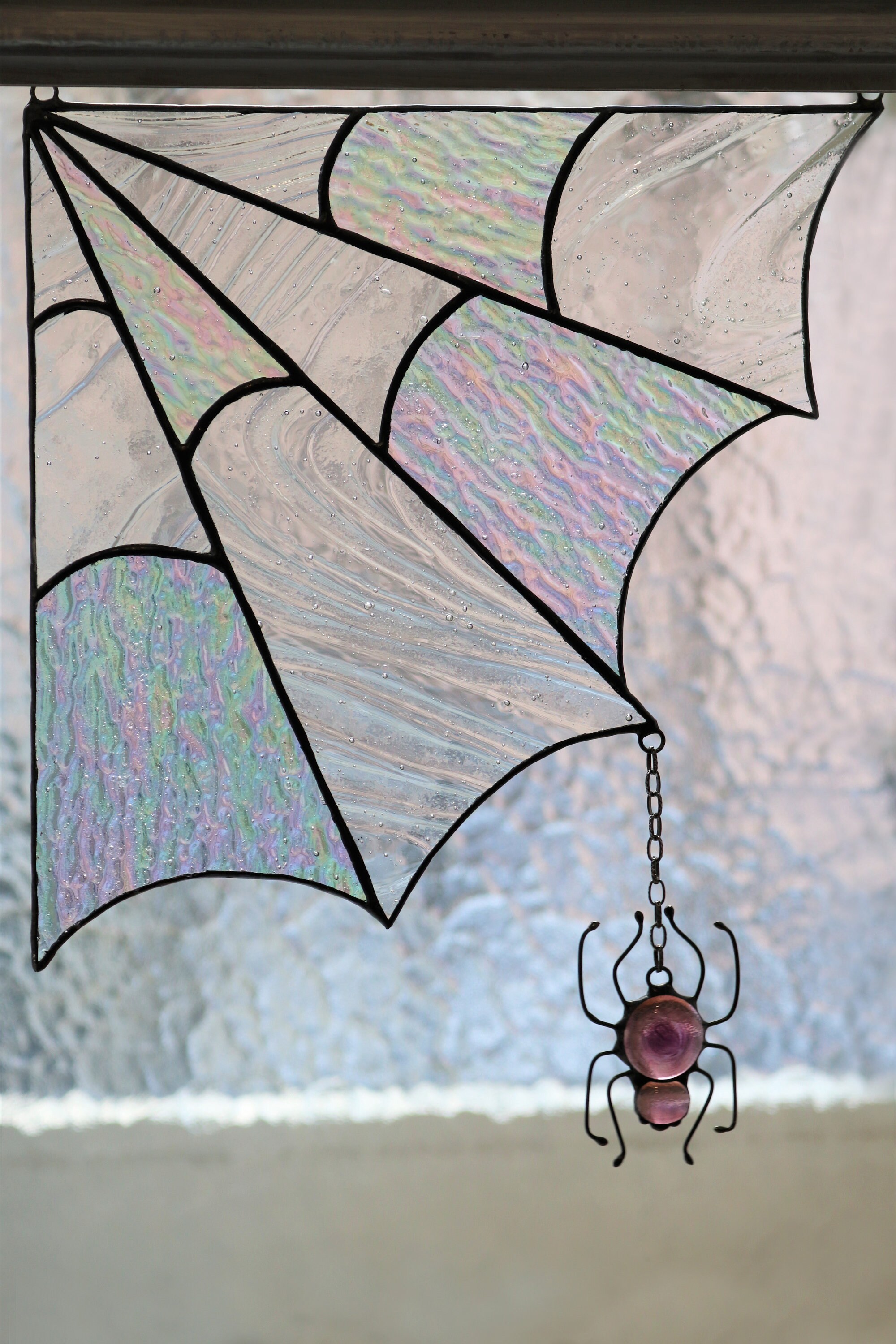 Halloween Stained Glass Spider Web Cobweb Net Suncatcher Panel - Etsy
