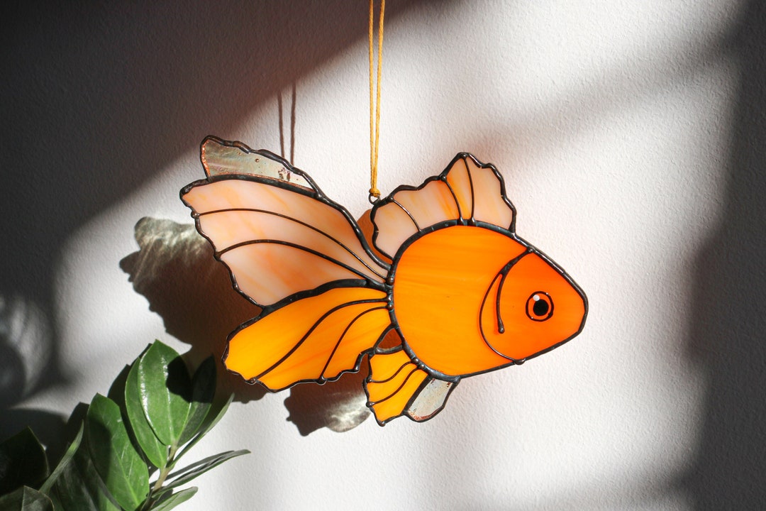 Goldfish Suncatcher Stained Glass Gold Fish Decor Home House Window ...
