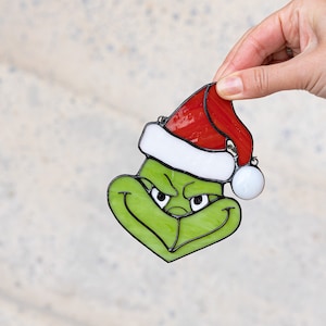 Grinch Suncatcher Stained Glass Christmas Wall Window Hangings, Sun ...