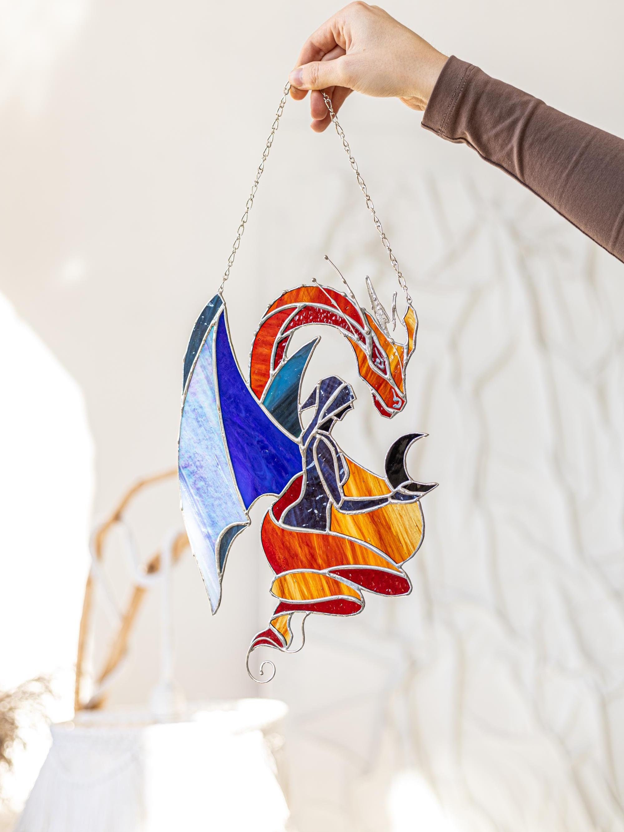 Dragon Wings Hanging Stained Glass Sun Catcher Bird Woman Mystical ...