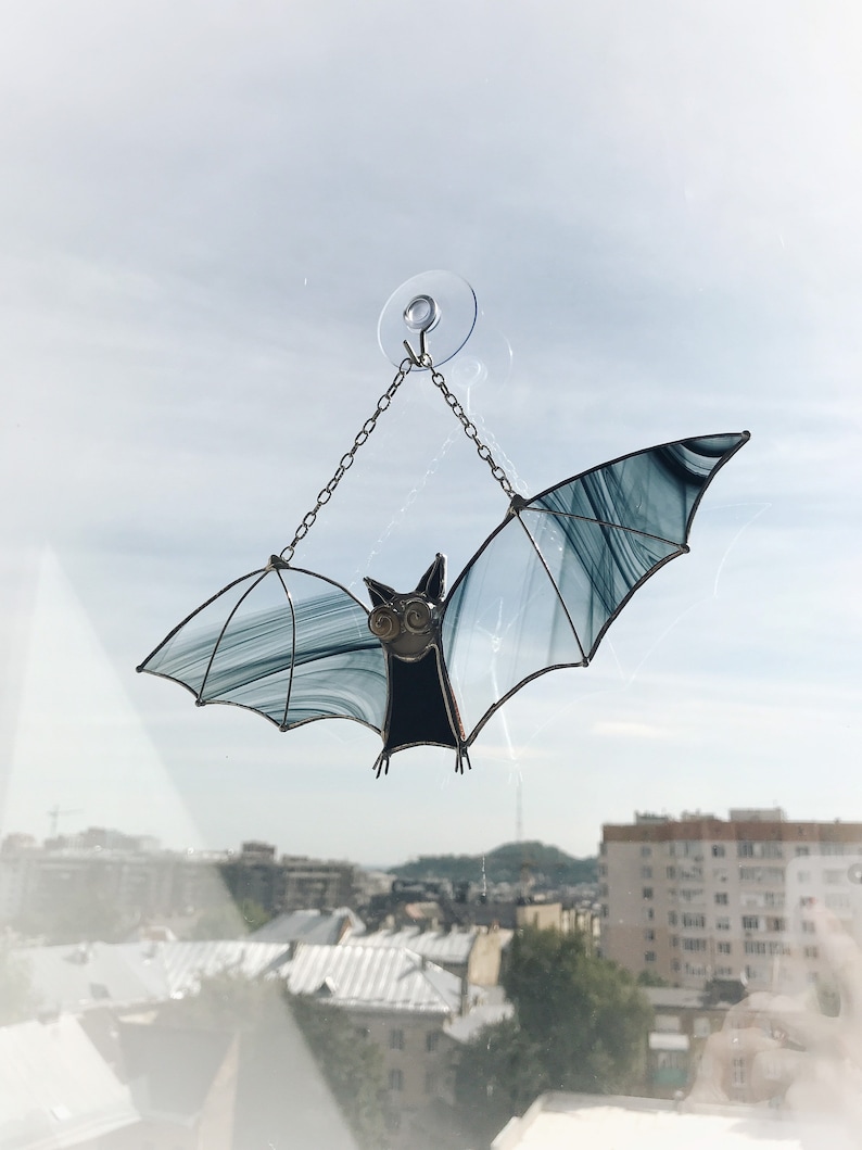 Stained Glass Bat Suncatcher Panel Black Home House Decor - Etsy