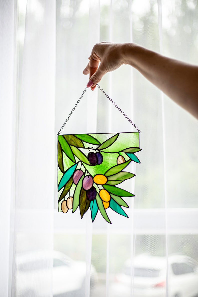 Green Corner Olive Branch Suncatcher Stained Glass Window Wall - Etsy