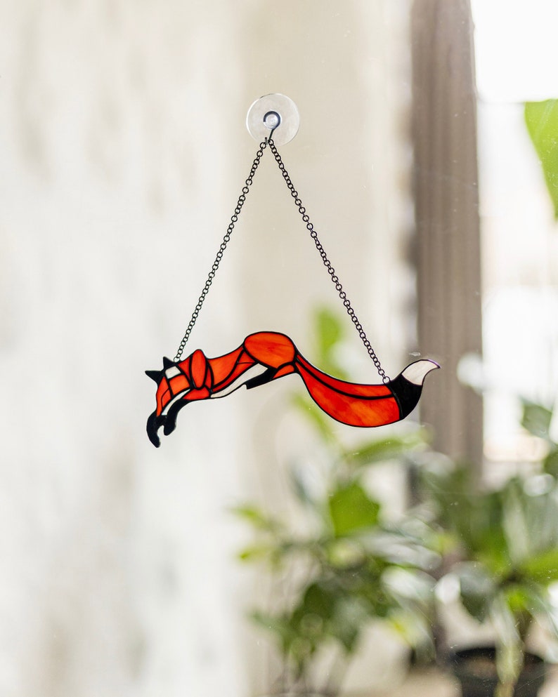 Stained Glass Red Fox Suncatcher Pendant Fathers Gift for Woman Girl ...