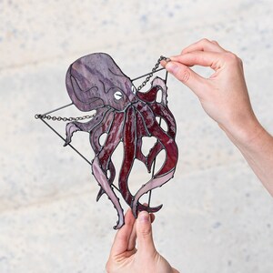 Red Octopus Stained Glass Halloween Suncatcher. Window Wall Hangings ...