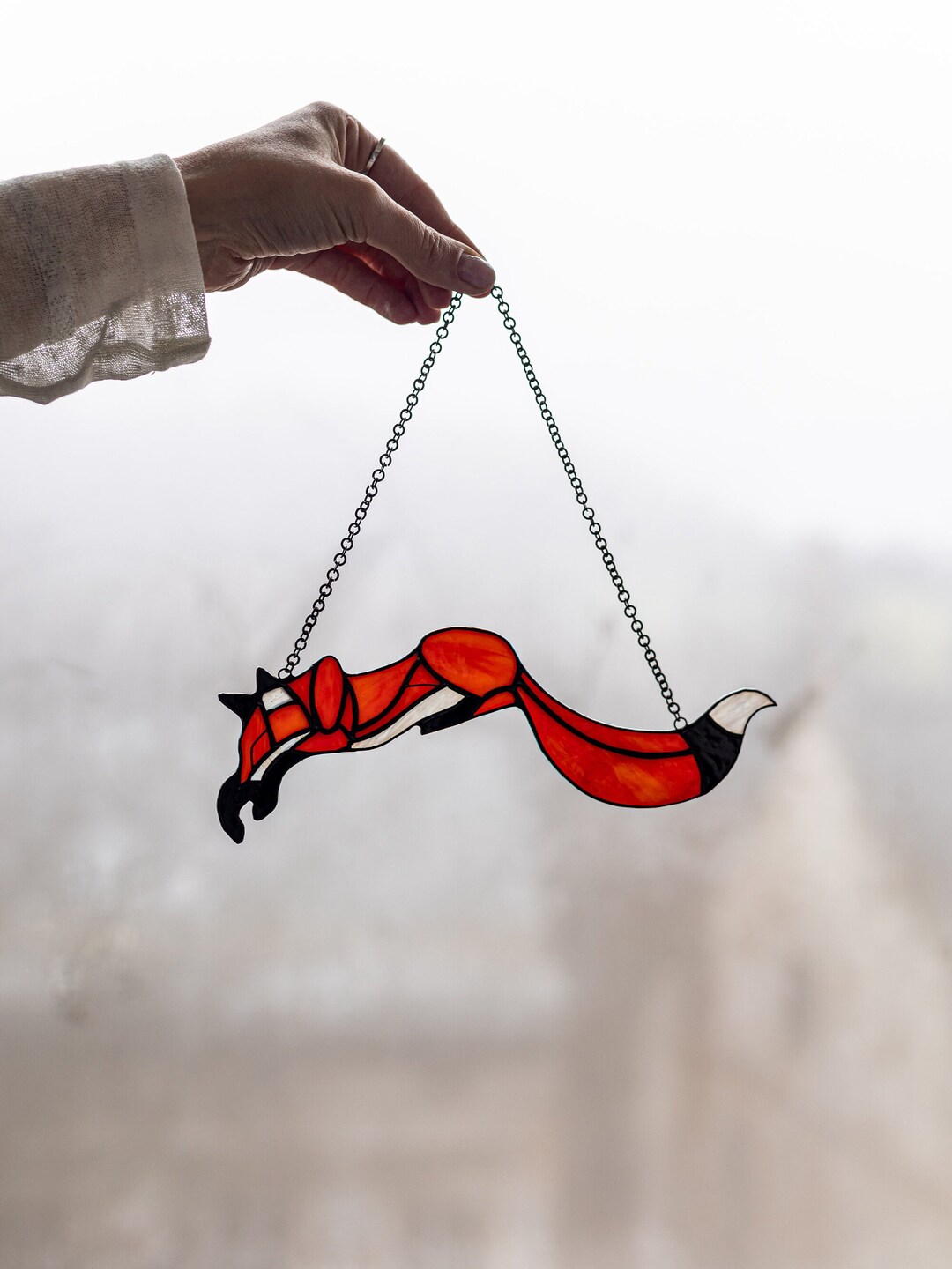Stained Glass Red Fox Suncatcher Home Decor Window Wall Hanging ...