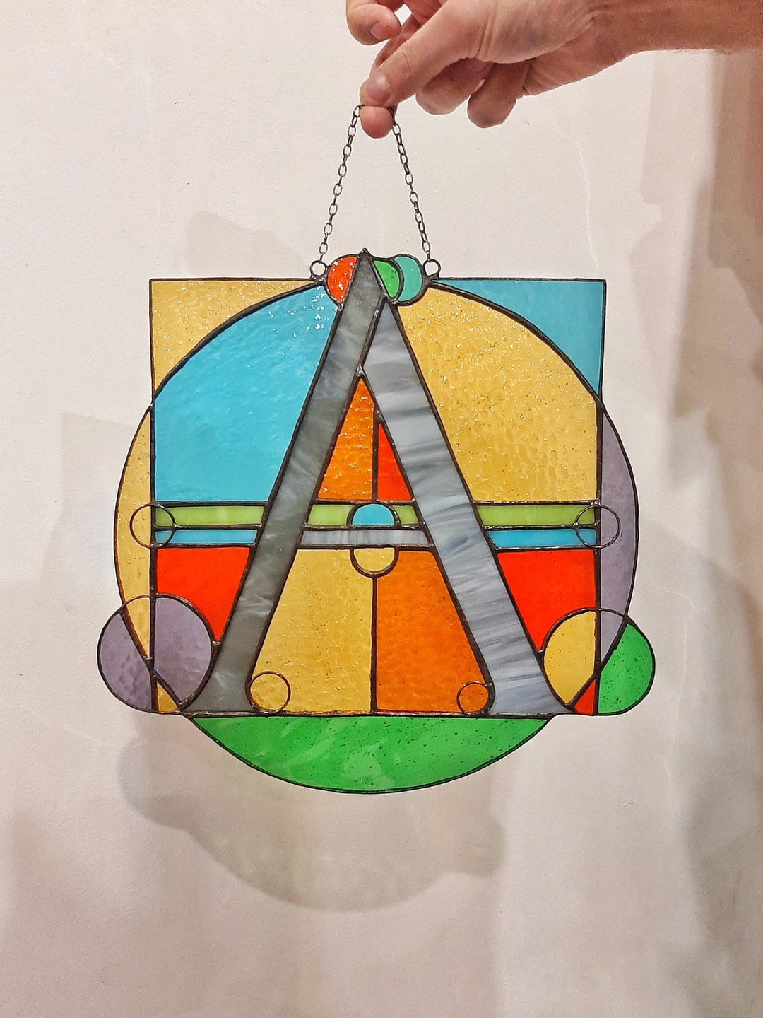 Custom Stained Glass Panel Logotype Address Family Name Signage Letter ...