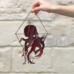 Red Octopus Stained Glass Halloween Suncatcher. Window Wall Hangings ...