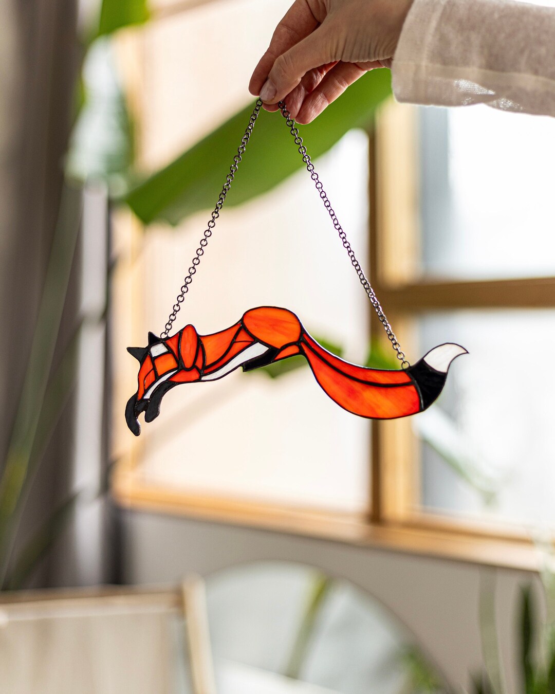 Stained Glass Red Fox Suncatcher Home Decor Window Wall Hanging ...