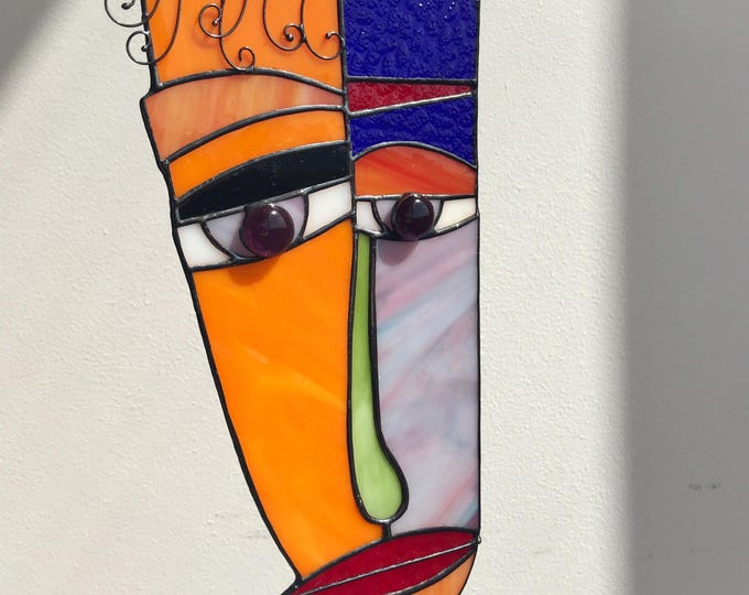 Abstract Fused Glass Art Mask With Optional Stand, Picasso Inspired ...