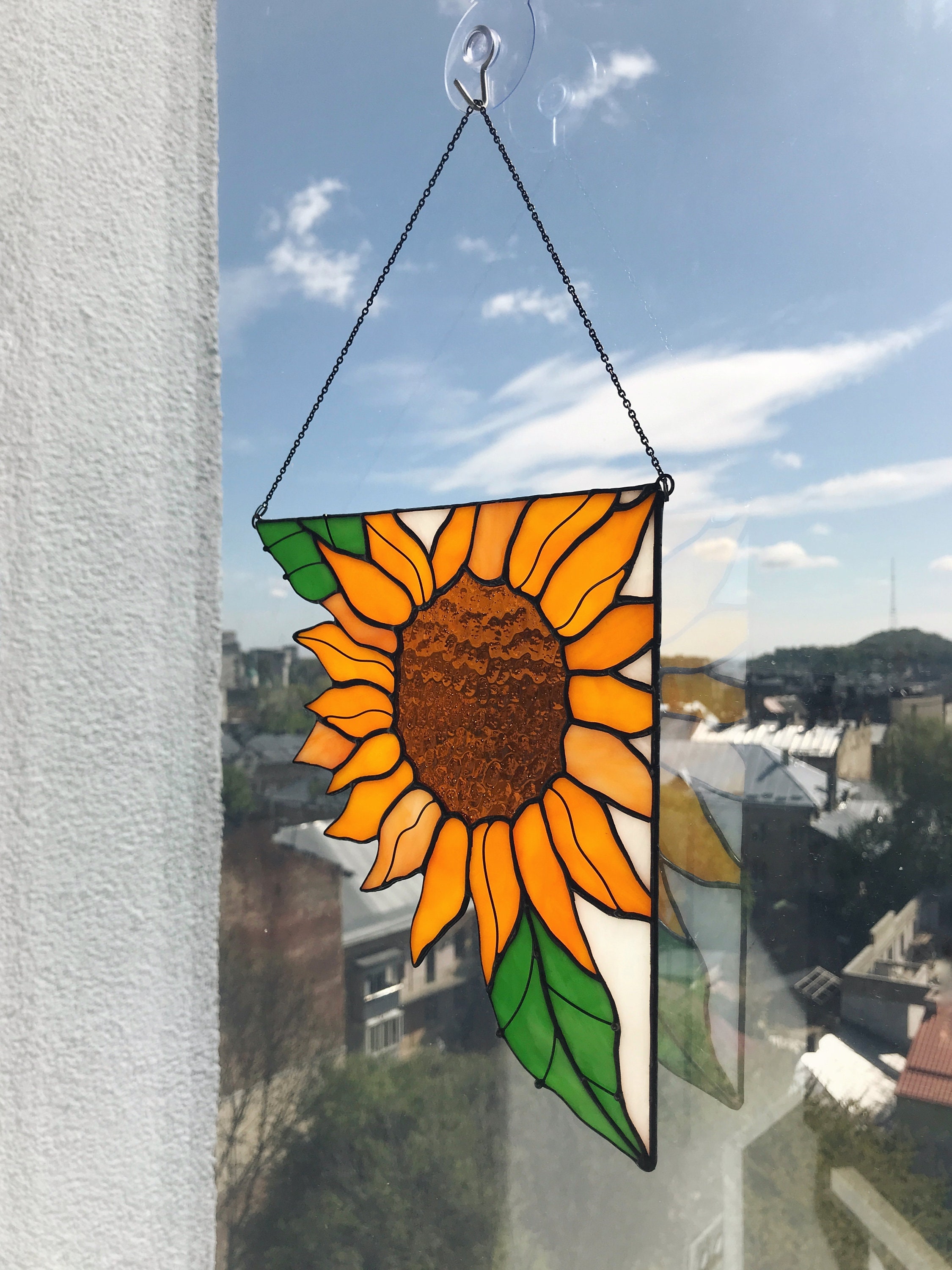 Corner Panel Yellow Sunflower Suncatcher. Stain Glass Tiffany - Etsy