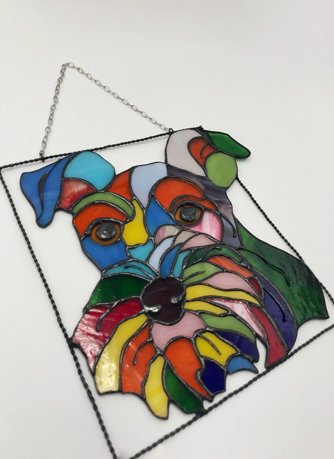 Stained Glass Portrait Dog Custom Art Face Suncatcher Home | Etsy