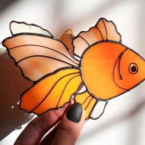 Goldfish Suncatcher Stained Glass Gold Fish Decor Home House Window ...