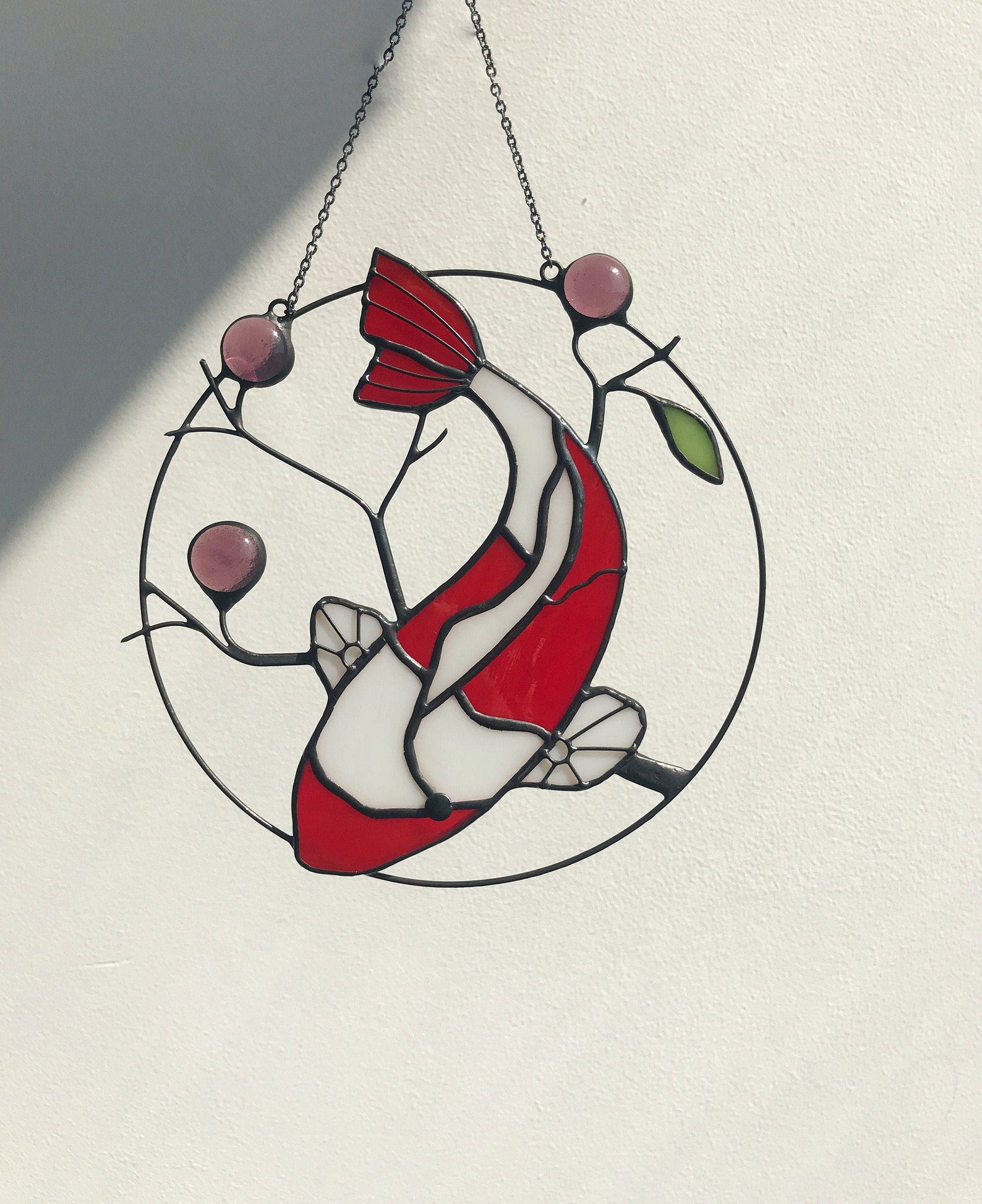 Stained Glass Red Fish Fancy Carp Suncatcher Tiffany Gift Farmhouse ...