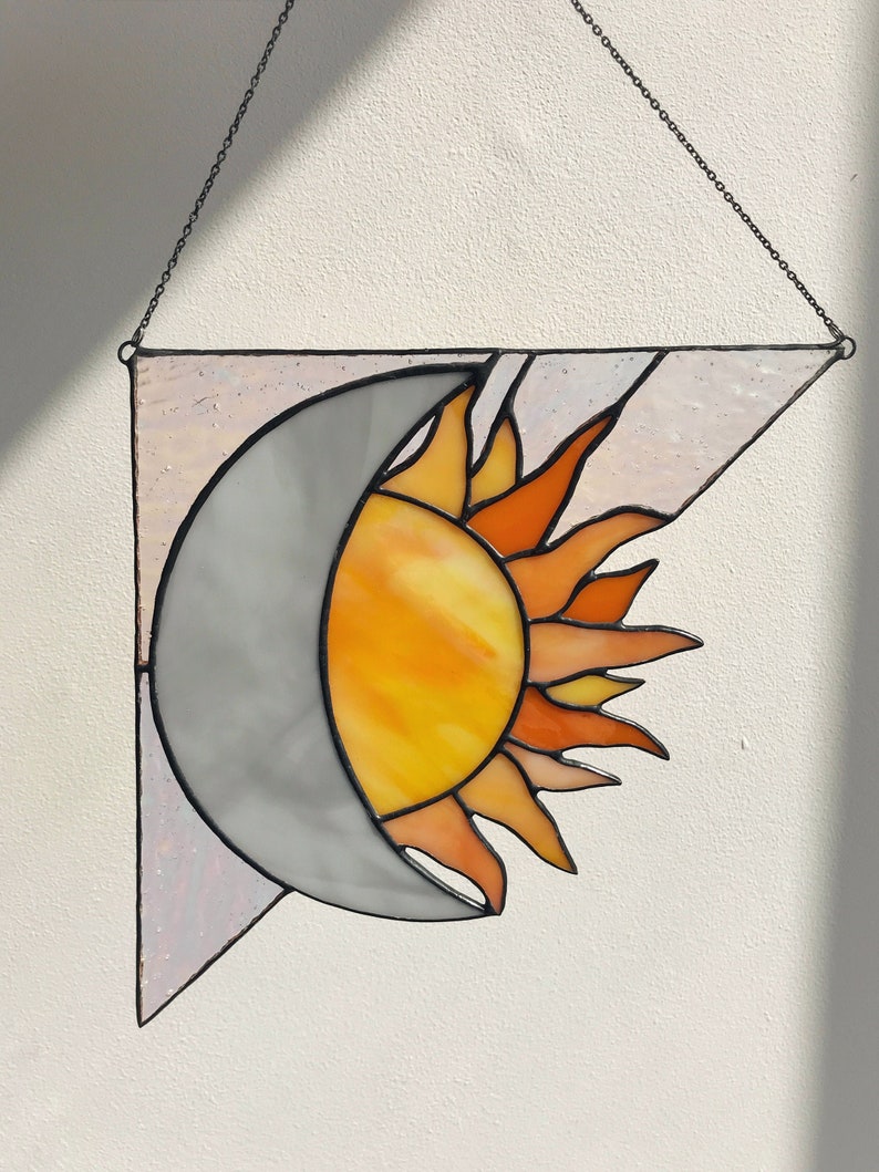 Corner Panel Yellow Sun Moon Suncatcher. Stain Glass Tiffany | Etsy