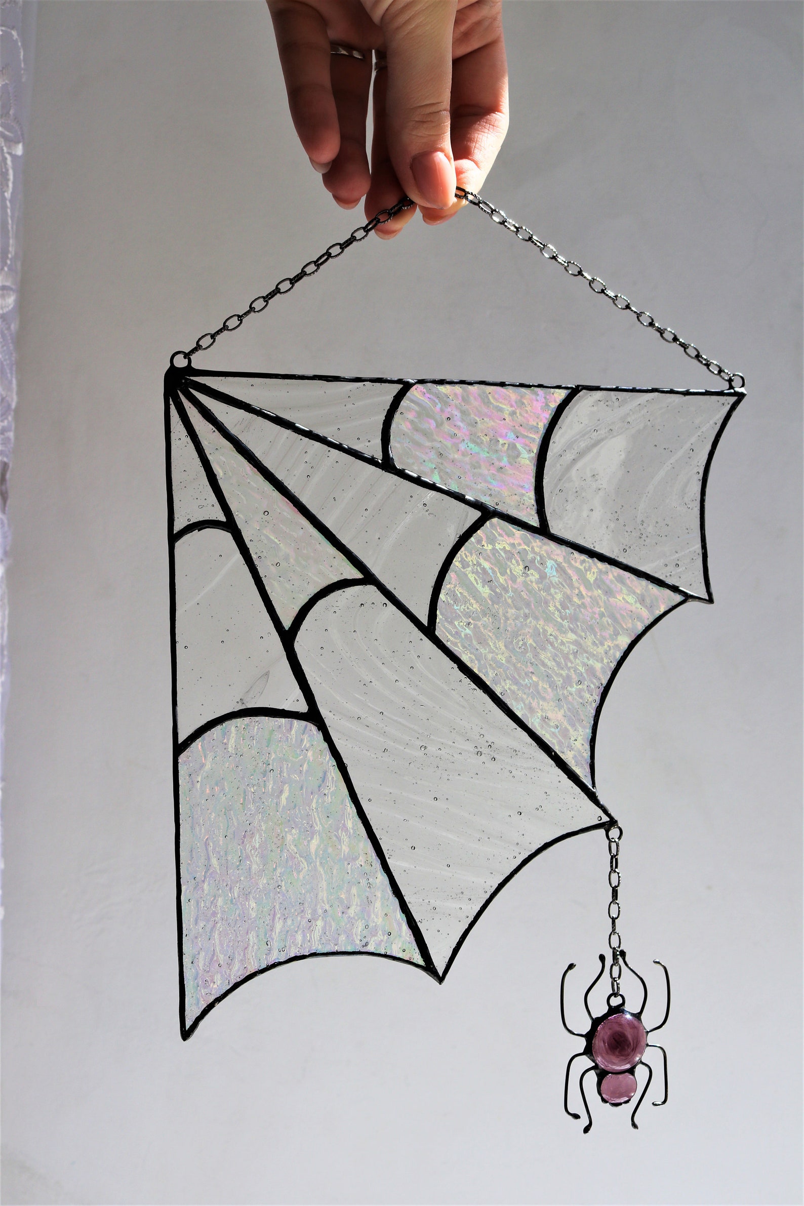 Halloween Stained Glass Spider Web Cobweb Net Suncatcher Panel - Etsy