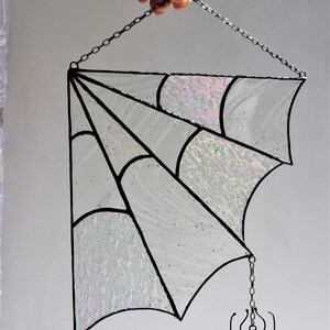 Halloween Stained Glass spider web cobweb net Suncatcher Panel | Etsy