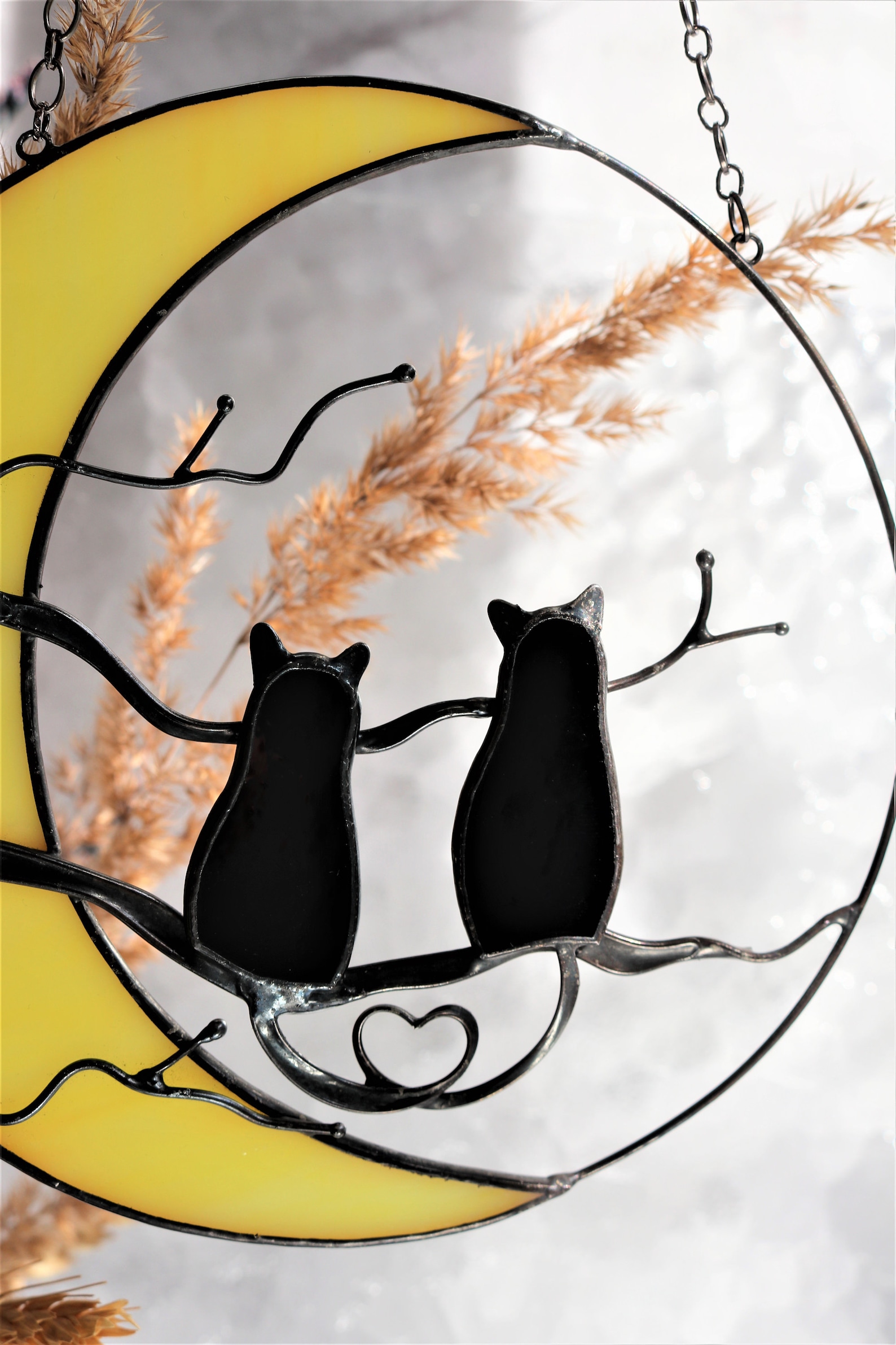 Mystical Cats on the Moon Stained Glass Suncather. Halloween | Etsy