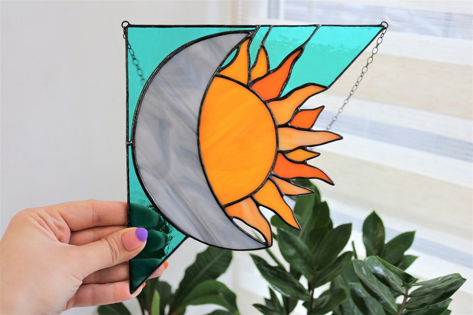 Corner Panel Yellow Sun Moon Suncatcher. Stain Glass Tiffany - Etsy